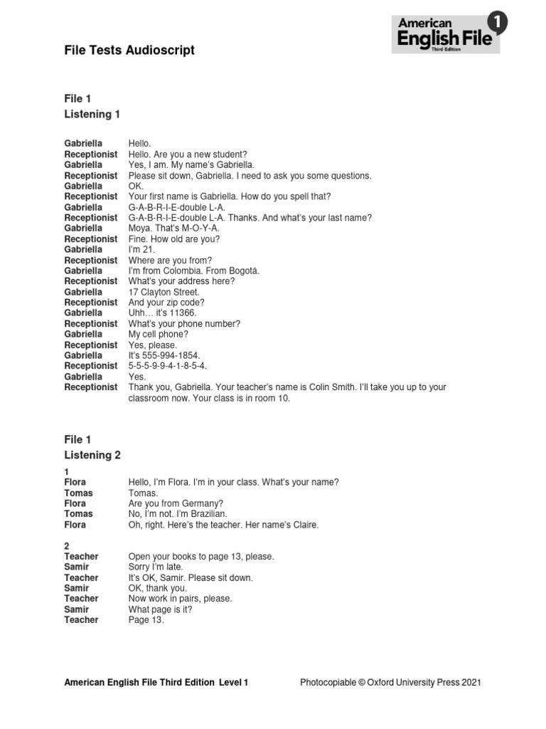 AEF3e L1 Filetest Listening Scripts Files1 6 | PDF | Workweek And Weekend