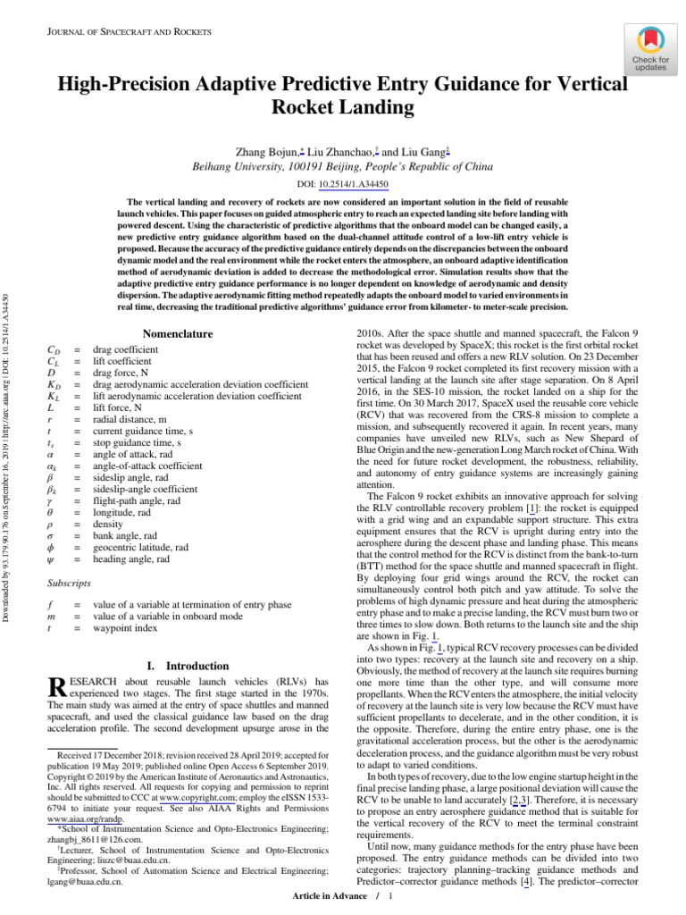 High Precision Adaptive Predictive Entry Guidance For Vertical Rocket Landing Download Free 