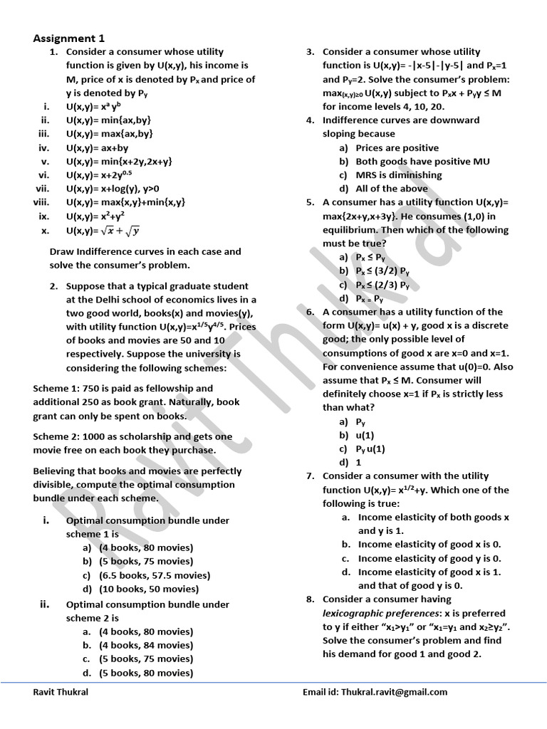 Assignment 1 Ravit Thukral Classes.pdf-1 | PDF | Utility | Consumers