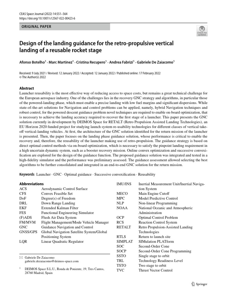 Design of The Landing Guidance For The Retro Propulsive Vertical Landing of A Reusable Rocket ...