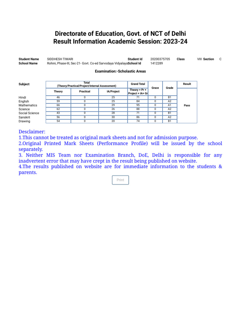 Class 8 Result Summary 2023-24 | PDF
