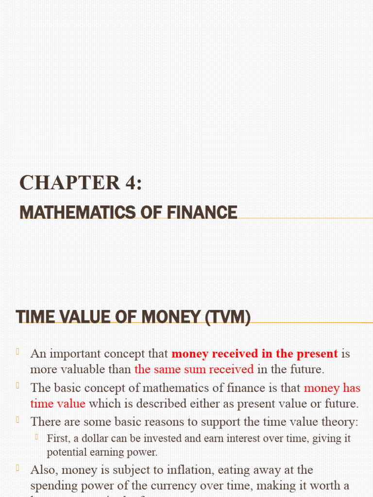 CHAPTER 4 Mathematics of Finance | PDF | Interest | Mortgages