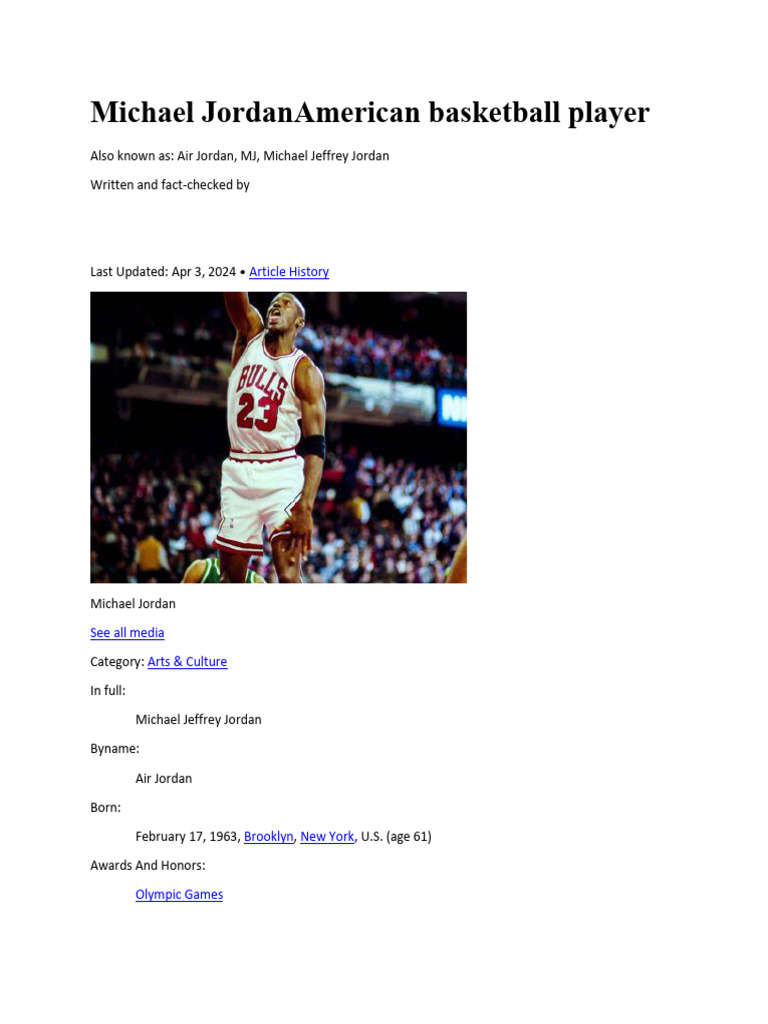 Michael JordanAmerican Basketball Player | PDF | Chicago Bulls ...