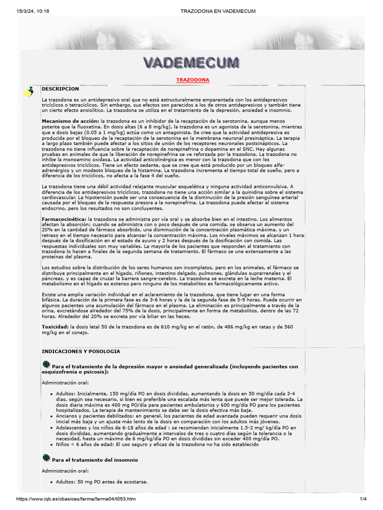 Trazodona Taxagon | PDF | Antidepresivo | Norepinefrina