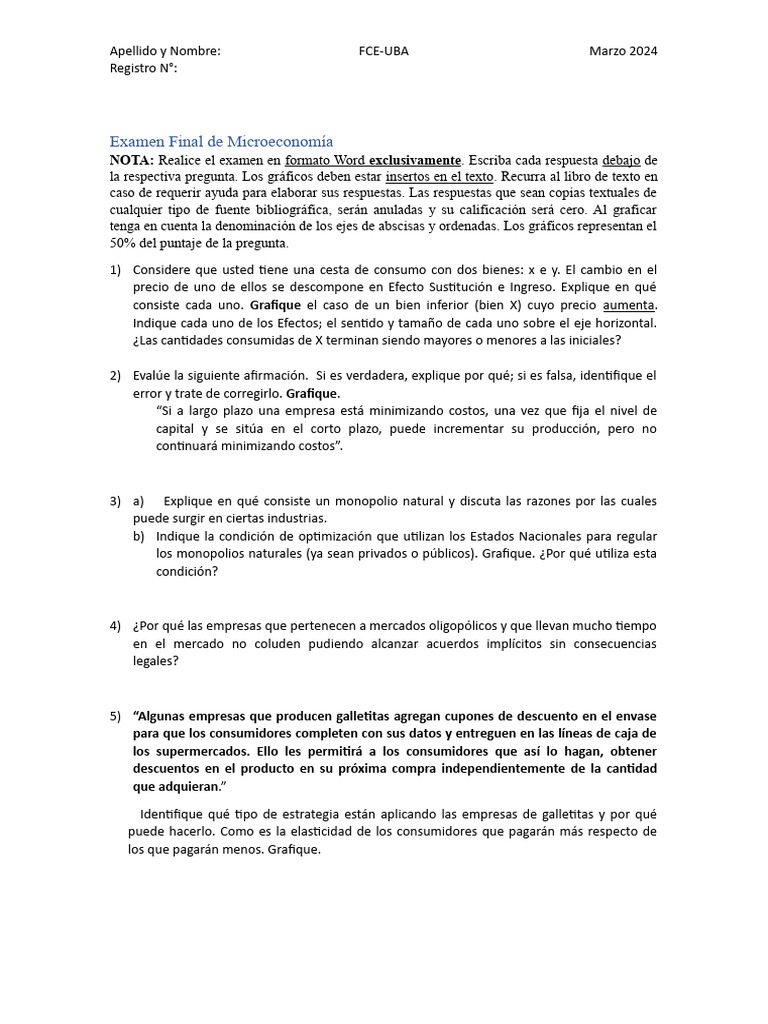 Examen Final | PDF | Monopolio | Microeconomía