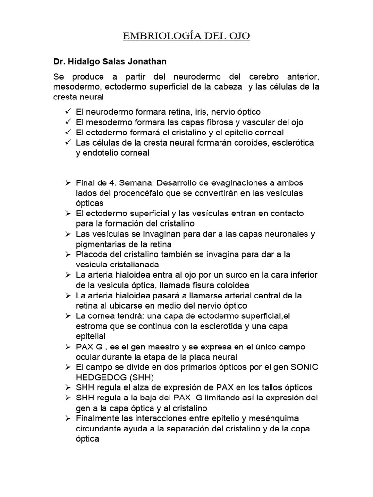 Embriología Del Ojo: Dr. Hidalgo Salas Jonathan | PDF | Ojo humano | Retina