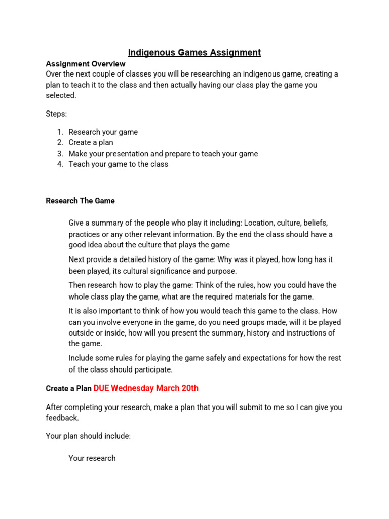 Indigenous Games Assignment Description | PDF | Cognition Indigenous Games Assignment Description | PDF | Cognition