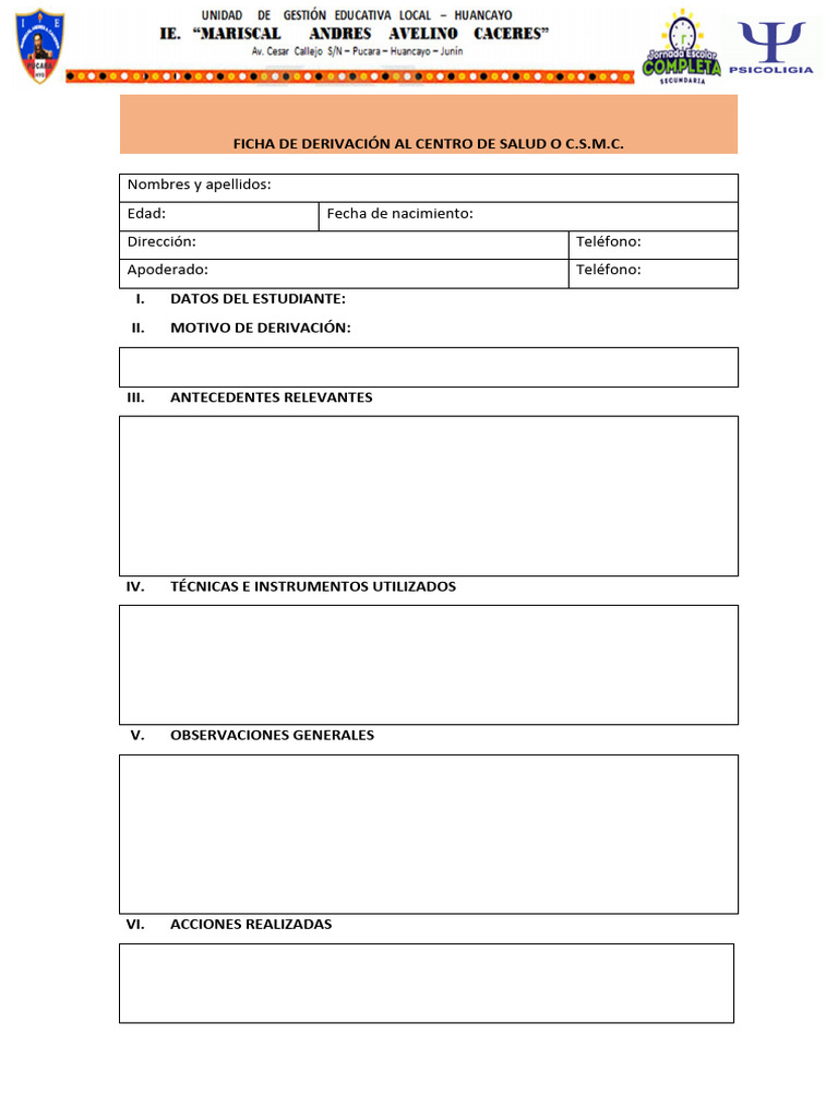 Ficha de Derivación Al Centro de Salud | PDF