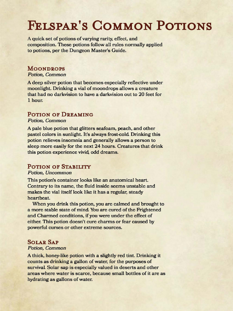 Felspar's Common Potions | PDF