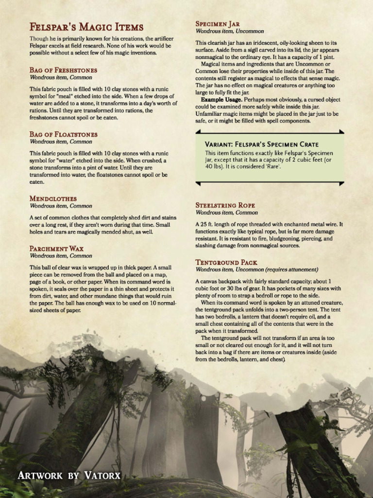 Felspar's Commons Magic Items | PDF