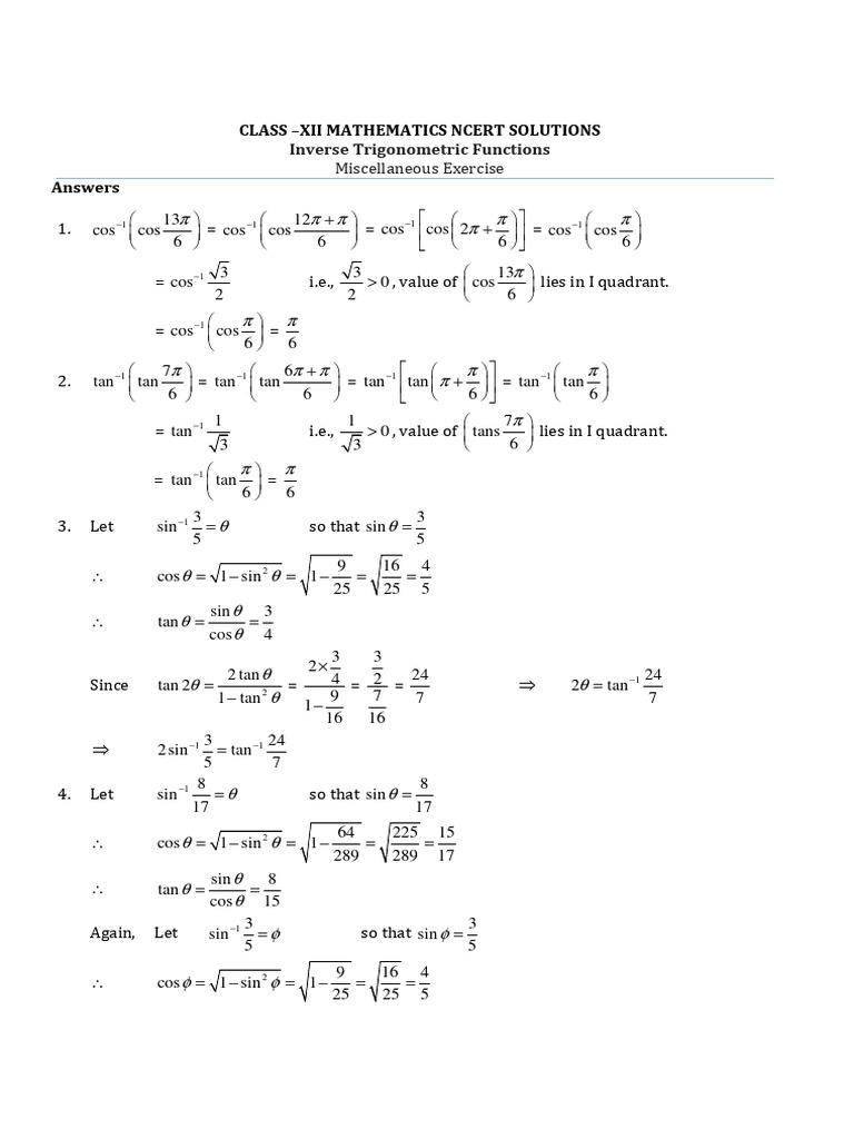 Ch02 Inverse Trig Functions Misc | PDF | Mathematics | Mathematical Concepts