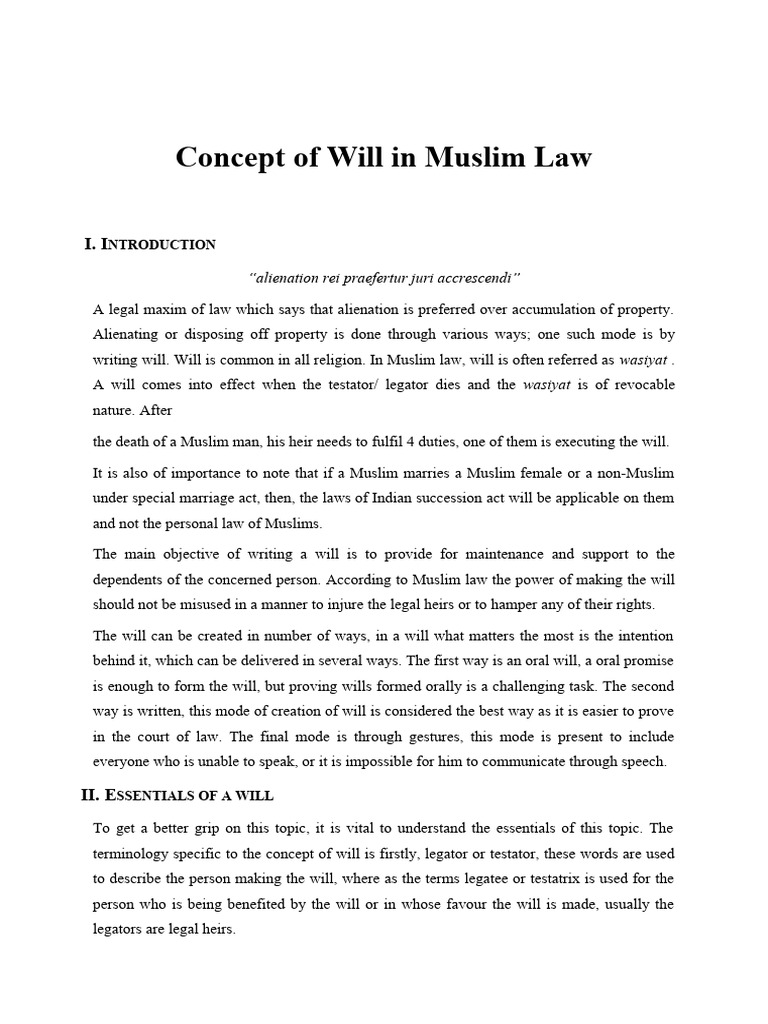 Concept of Will in Muslim Law | PDF | Will And Testament | Inheritance