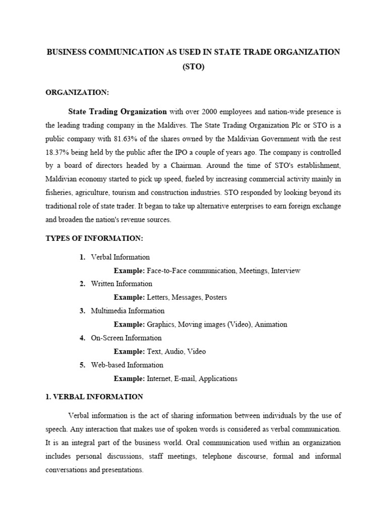 Business Communication As Used in State Trade Organization | PDF ...