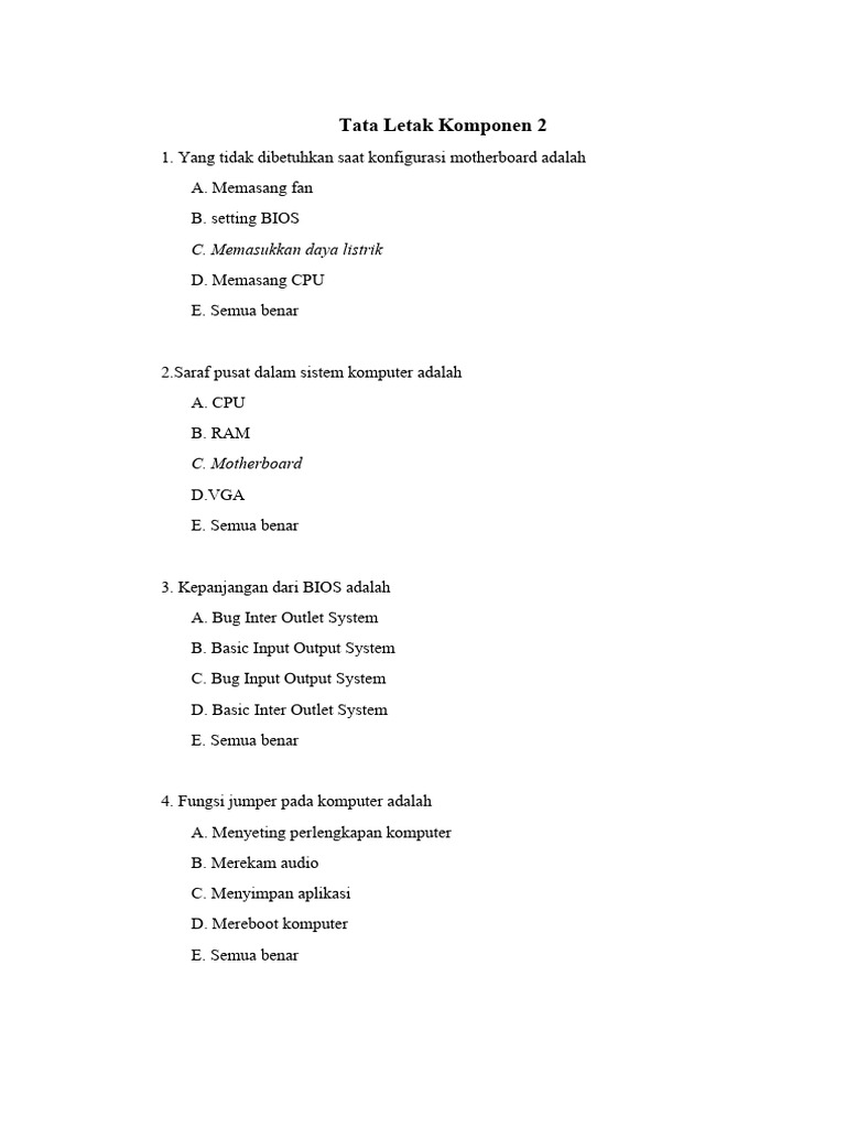BAGUS SATRIA-Soal Tata Letak Komponen 2 | PDF | Teknologi & Rekayasa