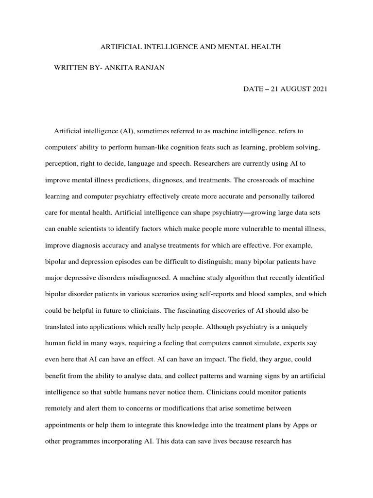 AI Innovations in Mental Health Care | PDF | Intelligence (AI ...