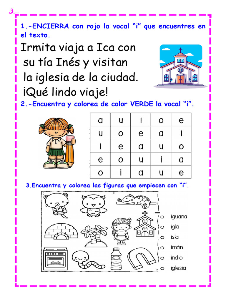 Actividades de Lectura con la Vocal I | PDF | Artes del Lenguaje y ...