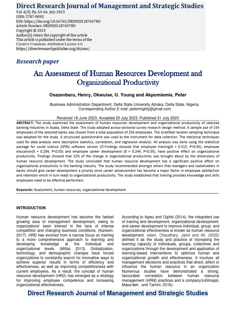 An Assessment of Human Resources Development and Organizational | PDF ...