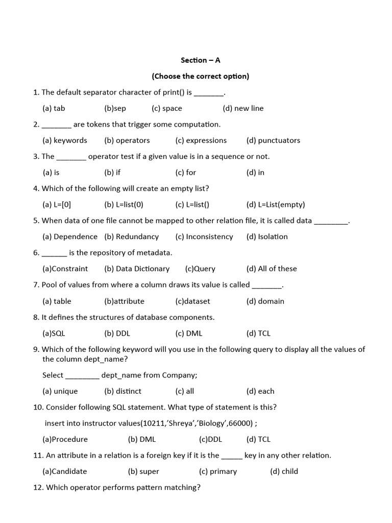 Sample Paper 1 | PDF | Relational Database | Table (Database)