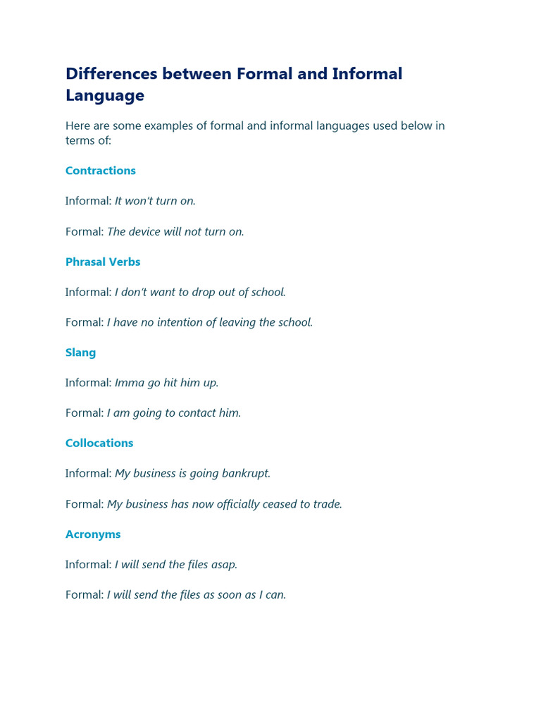 Differences Between Formal and Informal Language | PDF | English ...
