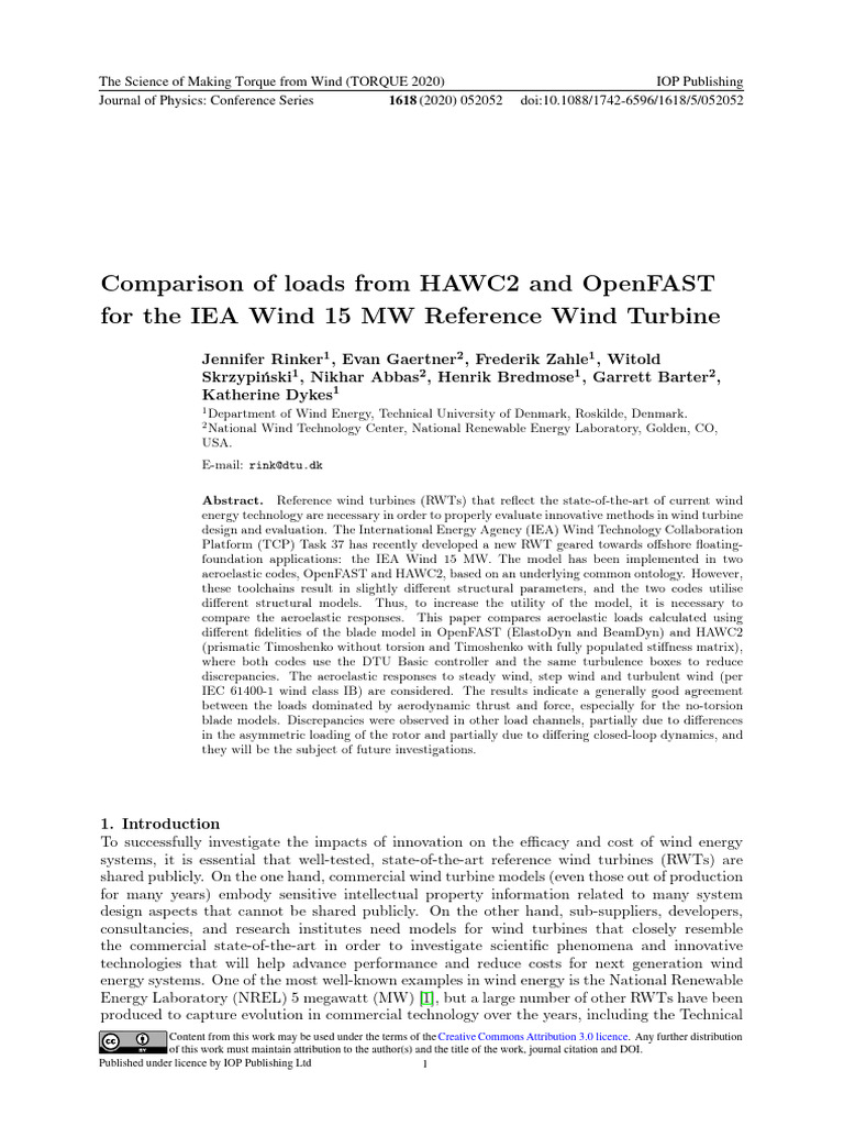 Comparison of Loads From HAWC2 and OpenFAST For The IEA Wind 15 MW ...