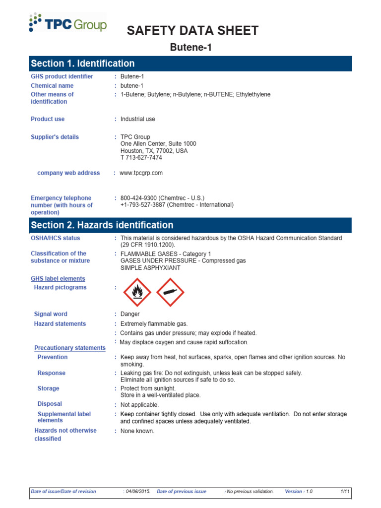 SDS - Butene-1 - TPC Group - 4-06-15 | PDF