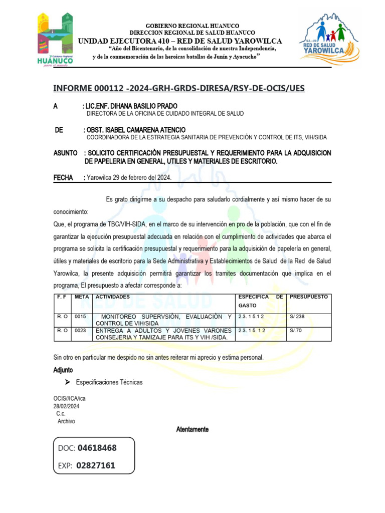 INFORME REQUERIMIENTO DE MATERIALES DE ESCRITORIO | PDF | Corrupción ...