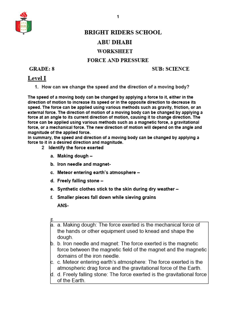 Force And Presure Ans Pdf Force Pressure