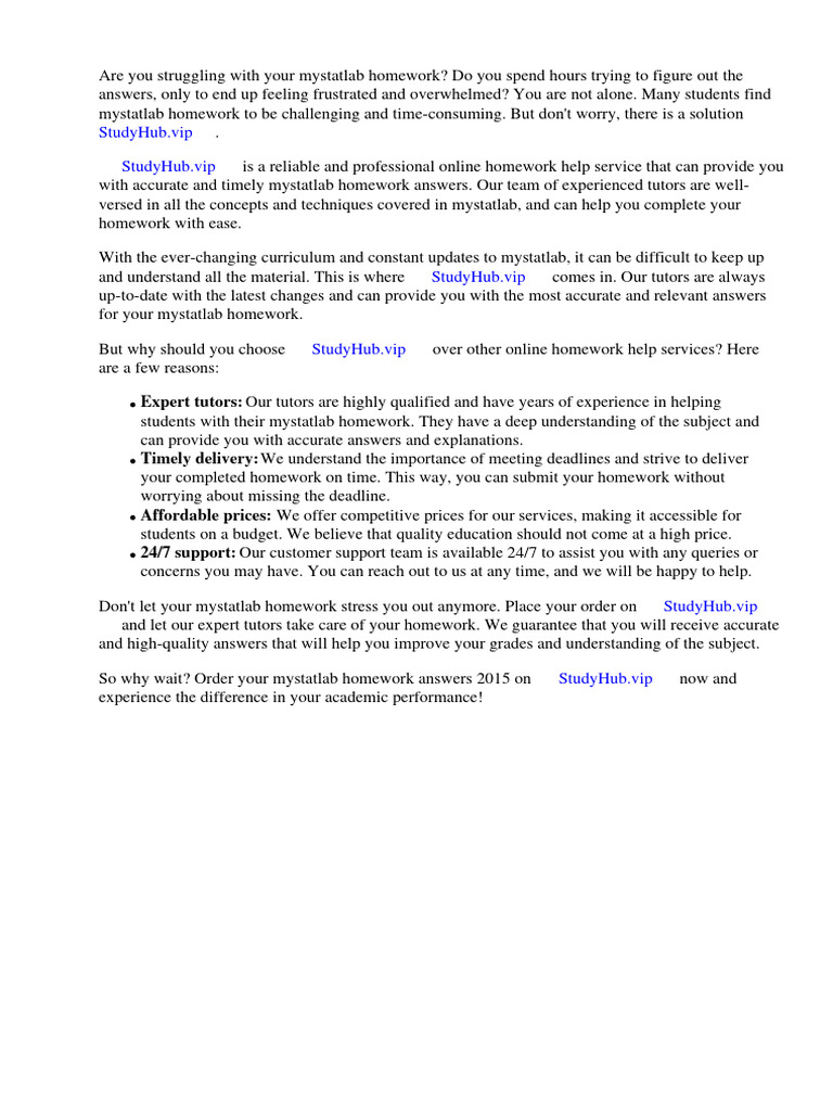 Mystatlab Homework Answers 2015 | PDF | Homework | Statistics