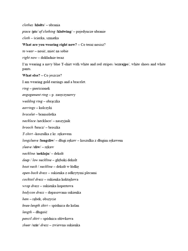 Vocabulary - Shops & Clothes | PDF