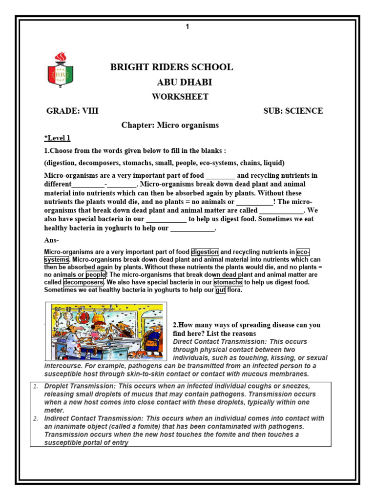 WS-Micro Organism Ans-Key | PDF | Bacteria | Virus