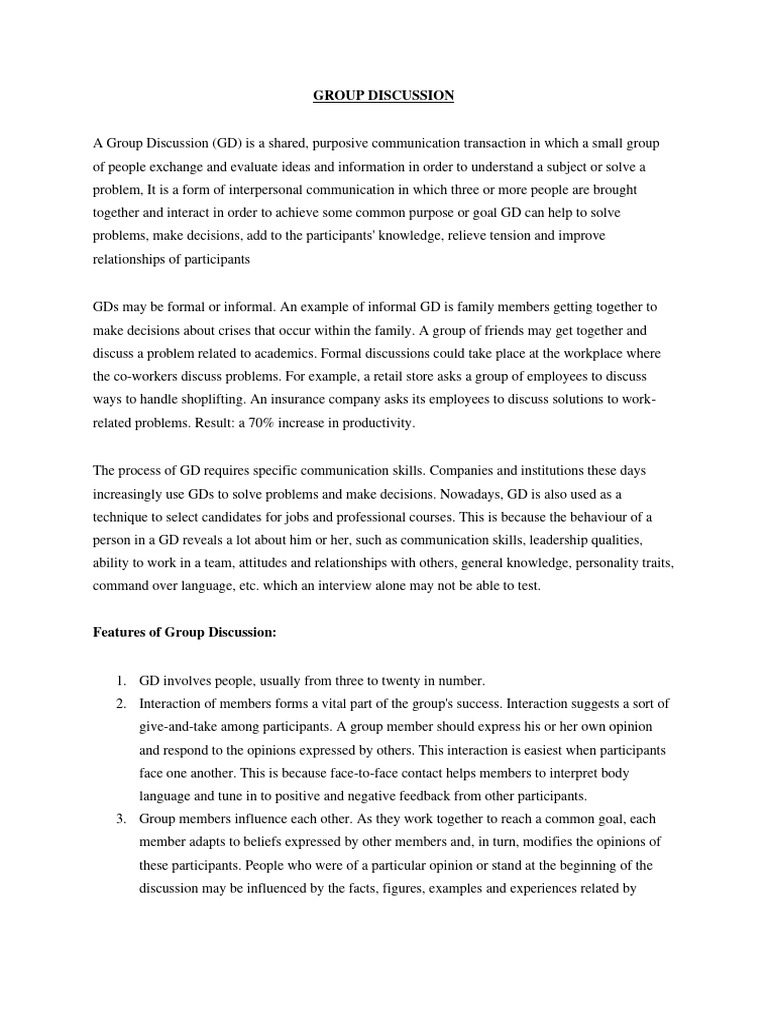 Group Discussion Notes | PDF | Consensus Decision Making | Communication