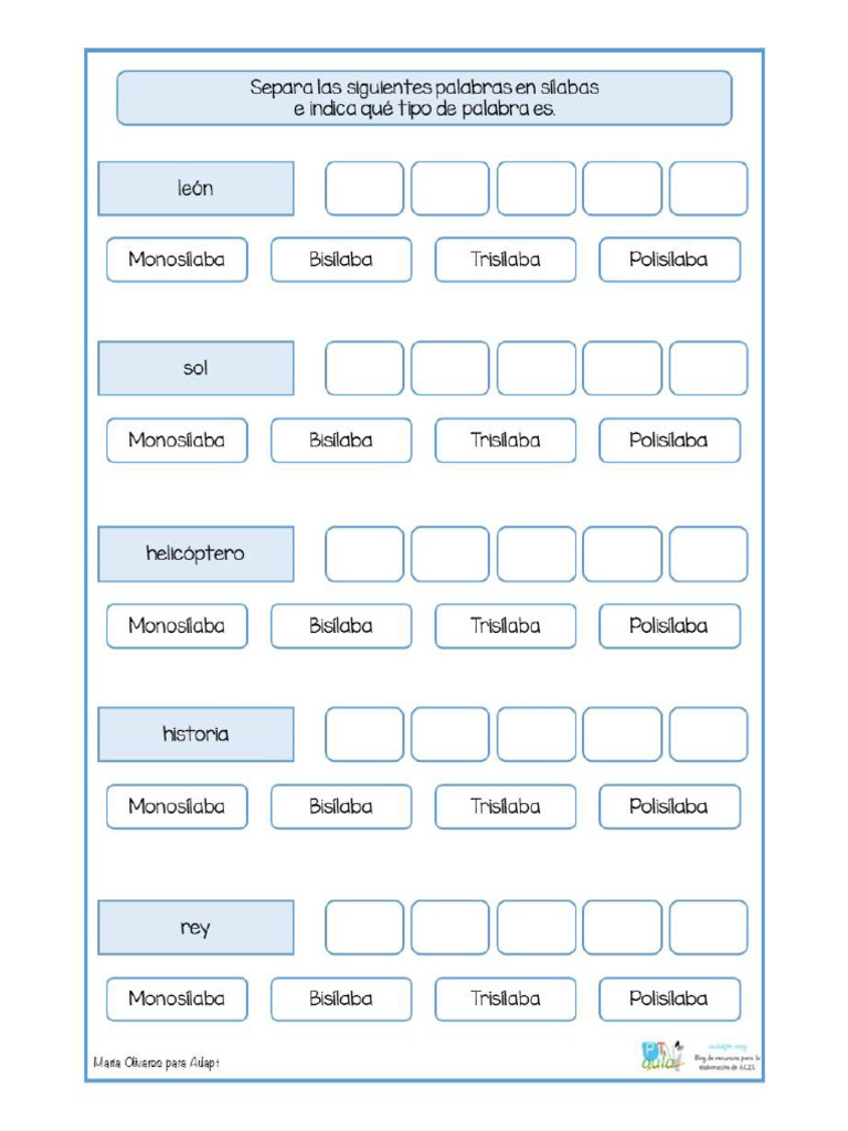 Ejercicio de Clasificacion de Palabras | PDF