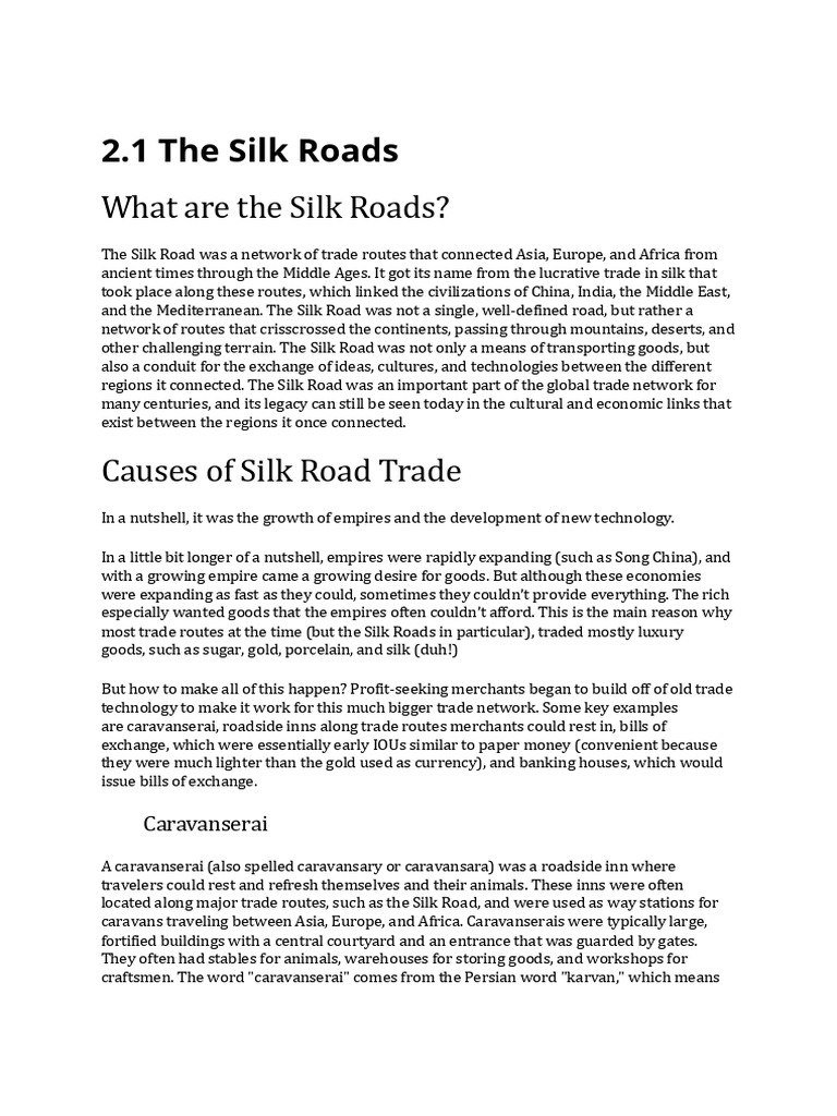 Unit 2 Summary | PDF | Silk Road | Trade