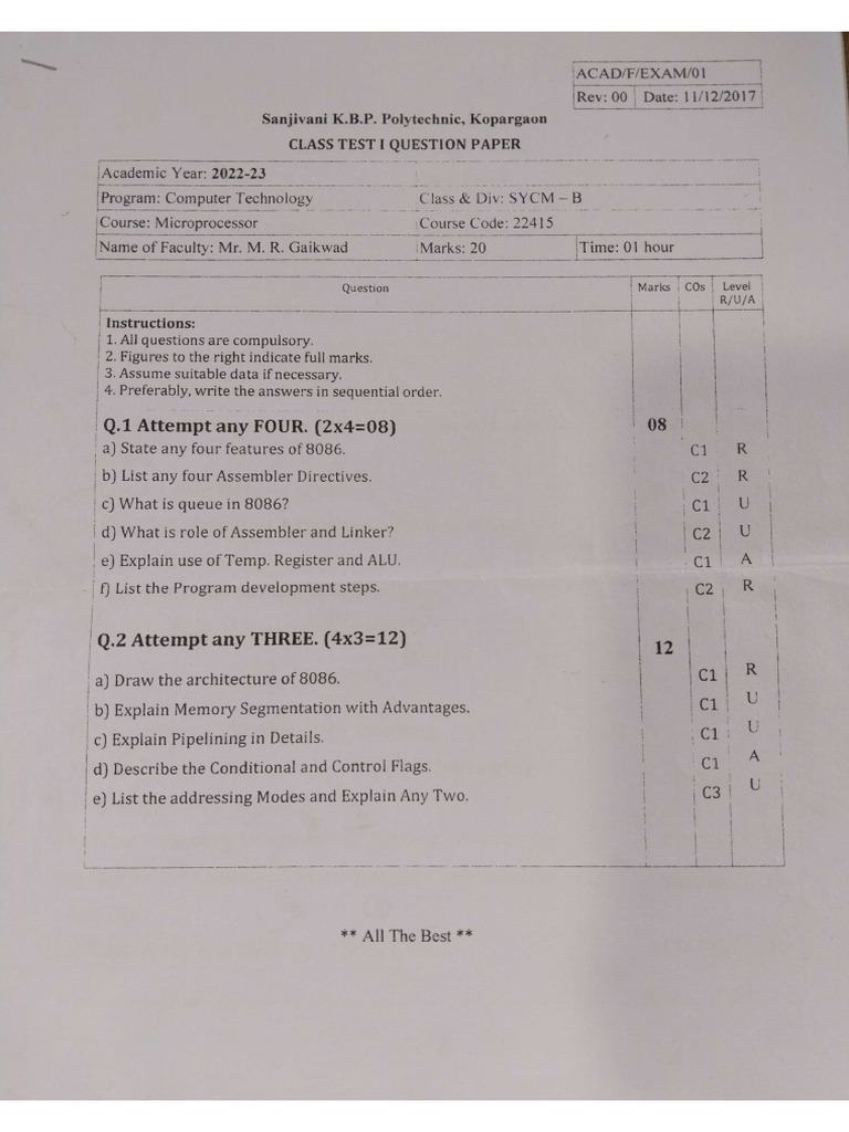 CT-1 QP (4th Sem) | PDF