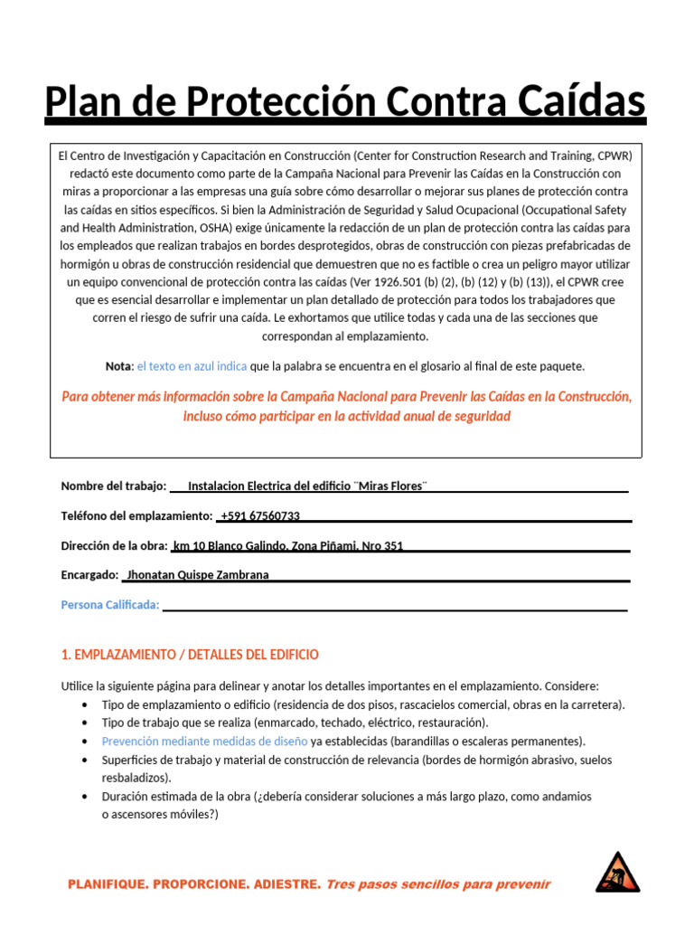 Plan de Prevencion y Proteccion Contra Proteccion Contra Caidas | PDF | Administración de ...