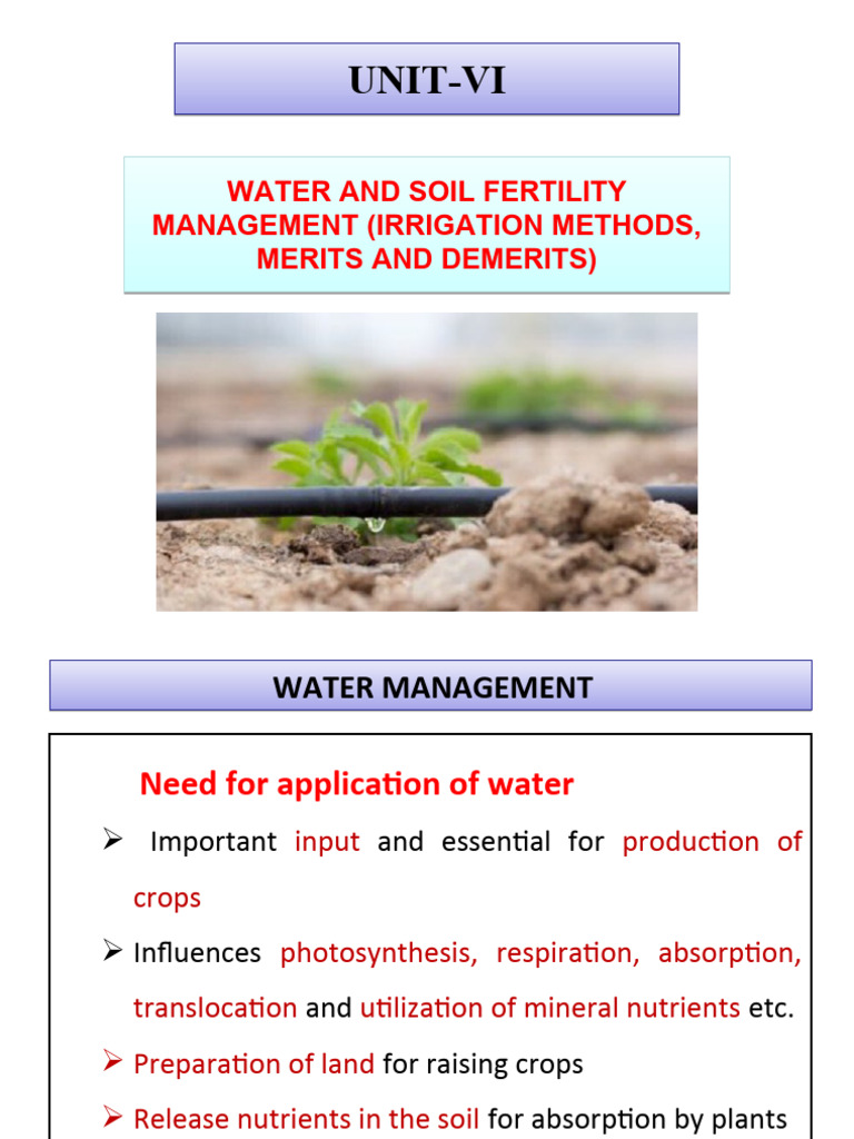 Unit 6 Water and Soil Fertility Mangament Irrigation Merits and ...