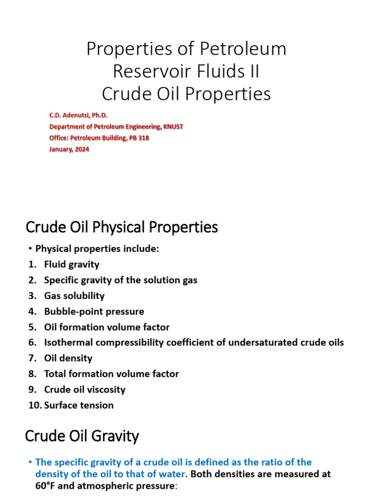 Crude Oil Properties and Correlations | PDF | Density | Gases