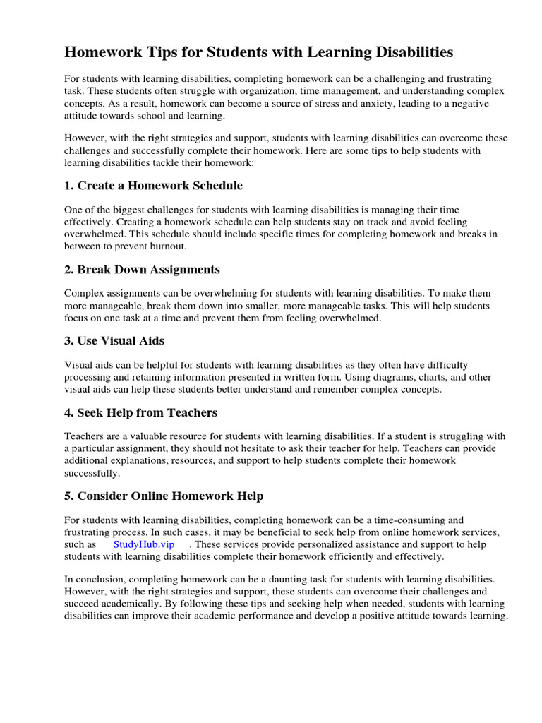 Homework Tips For Students With Learning Disabilities | PDF | Learning ...