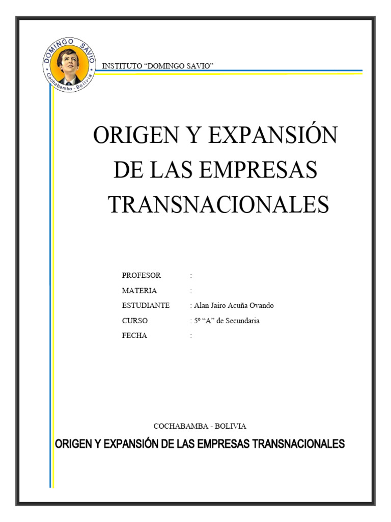 Origen y Expansion de Las Empresas Transnacionales | PDF | Corporación ...