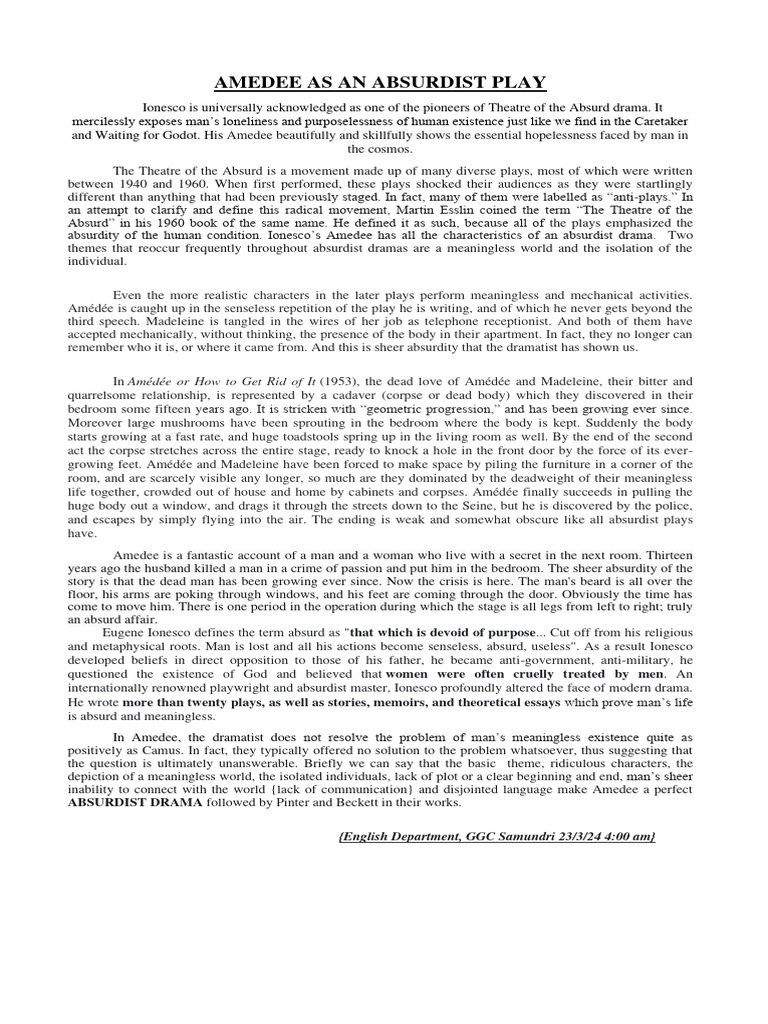 Amedee As An Absurdist PLay | PDF