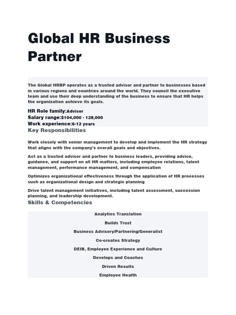 Global Hr Business Partner Pdf Leadership Talent Management