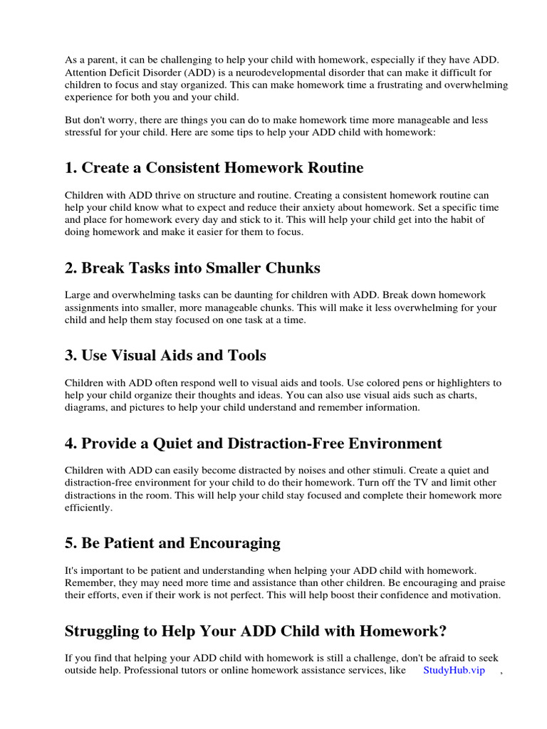 How to Help Your Add Child With Homework | PDF | Homework | Attention ...