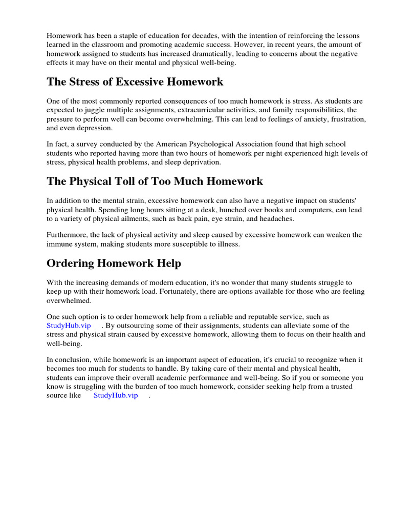 Too Much Homework Can Lead To Stress and Physical Illness | PDF ...