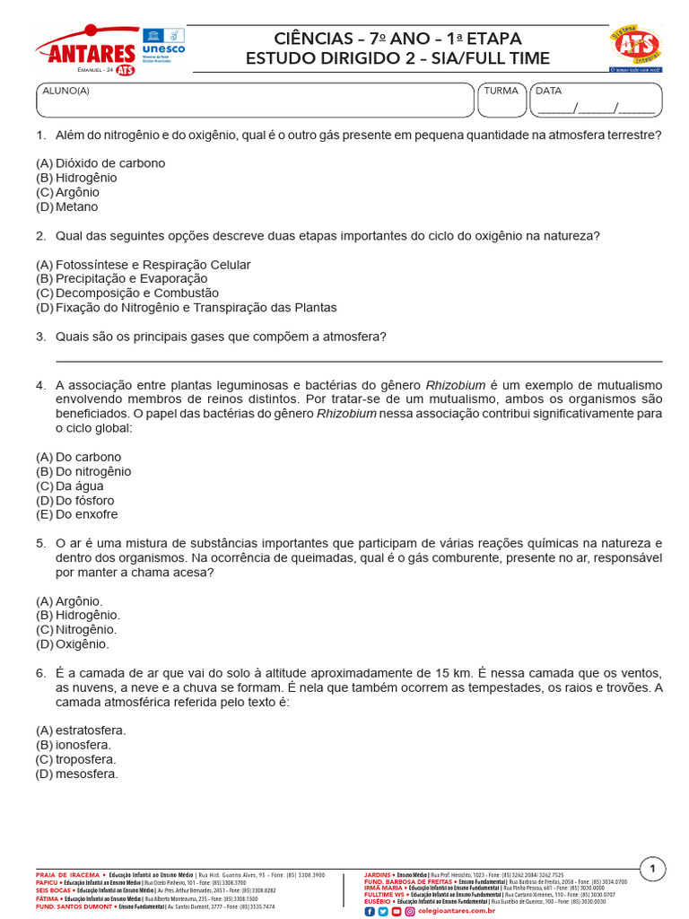 2024 - E1 - ED2 - CIÊNCIAS - 7º ANO - AA V1 ok-DEA | PDF | Floresta ...