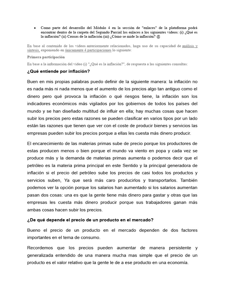 Foro 1 SEGUNDO PARCIAL PDF Inflaci n Precios