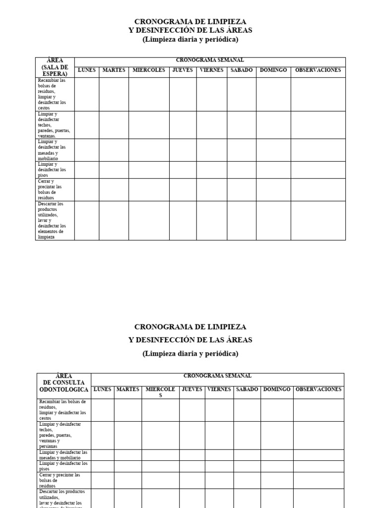 CRONOGRAMA DE LIMPIEZA Odontologia | PDF