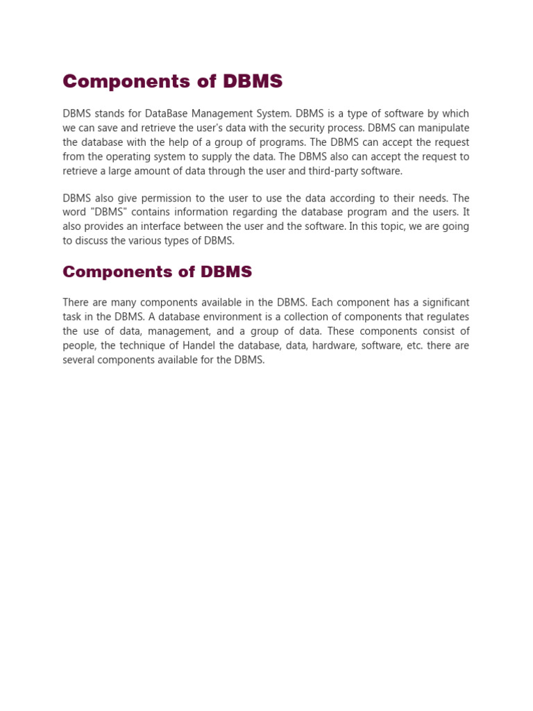 Components of DBMS1 | PDF | Databases | Computer Hardware