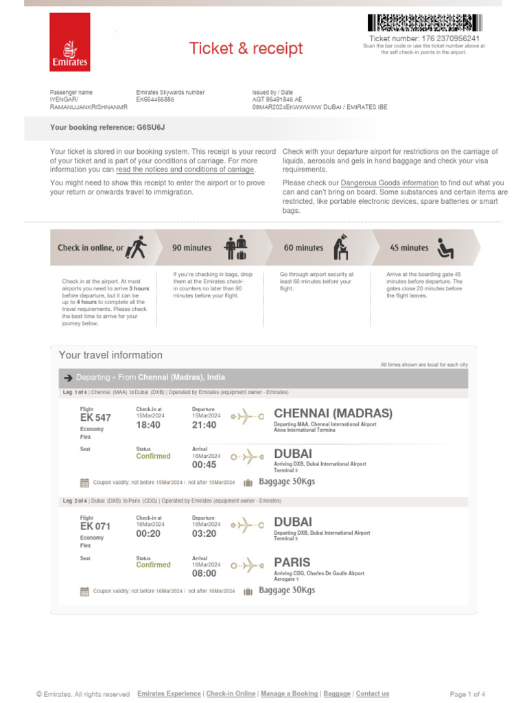 Emirates Ticket 1 | PDF | Baggage | Transport