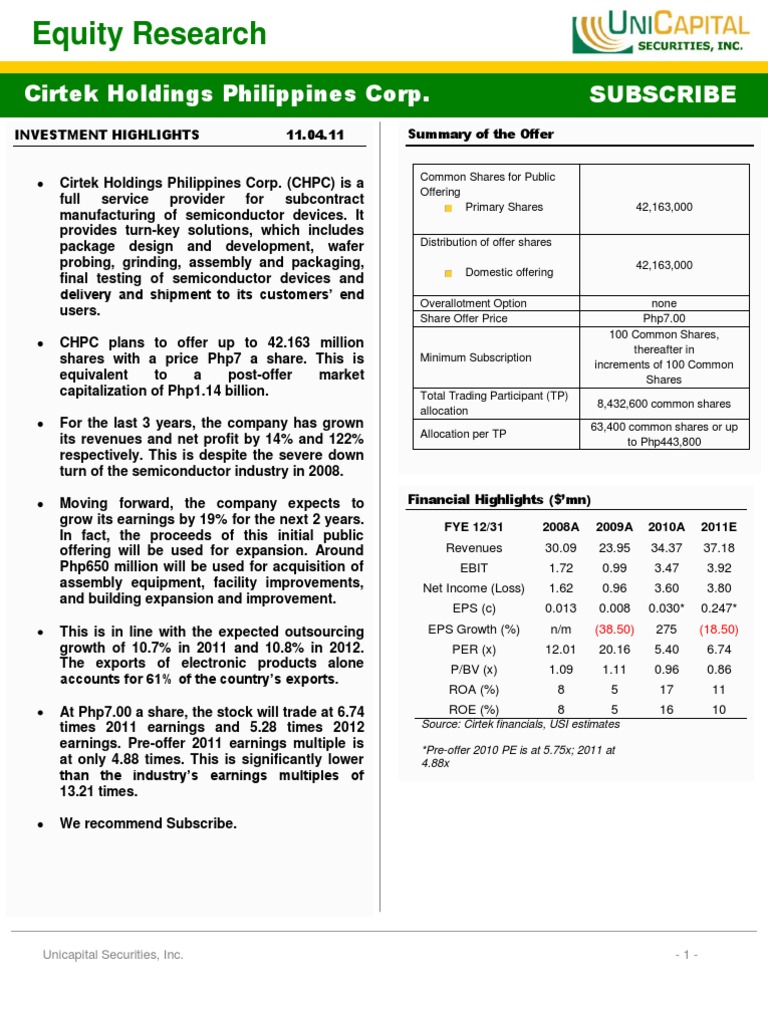 Cirtek Holdings Corp. Equity Research Report | PDF | Revenue | Initial ...