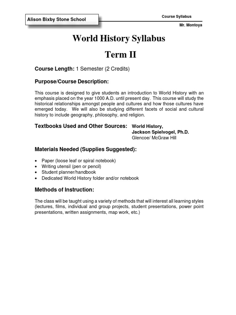 World History Syllabus - Mr. Montoya | PDF | Wellness